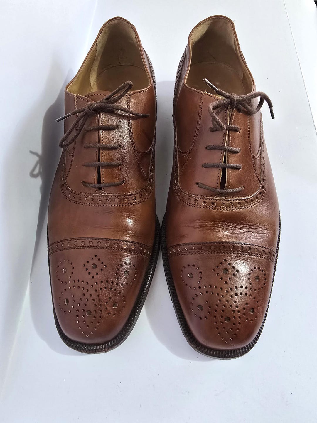 Vintage Brown Leather Wingtip Oxford Shoes Size 41 1/2 EU Brogue Plain ...