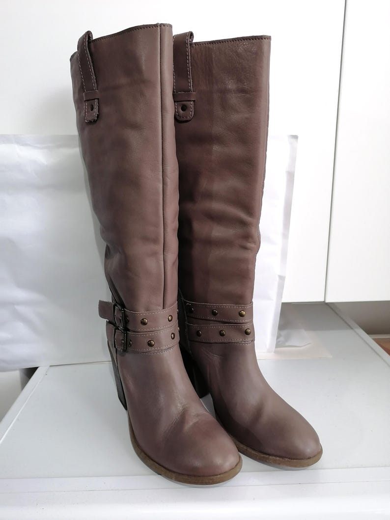 Botas vintage de piel auténtica marrón - Botas de montar a media ...