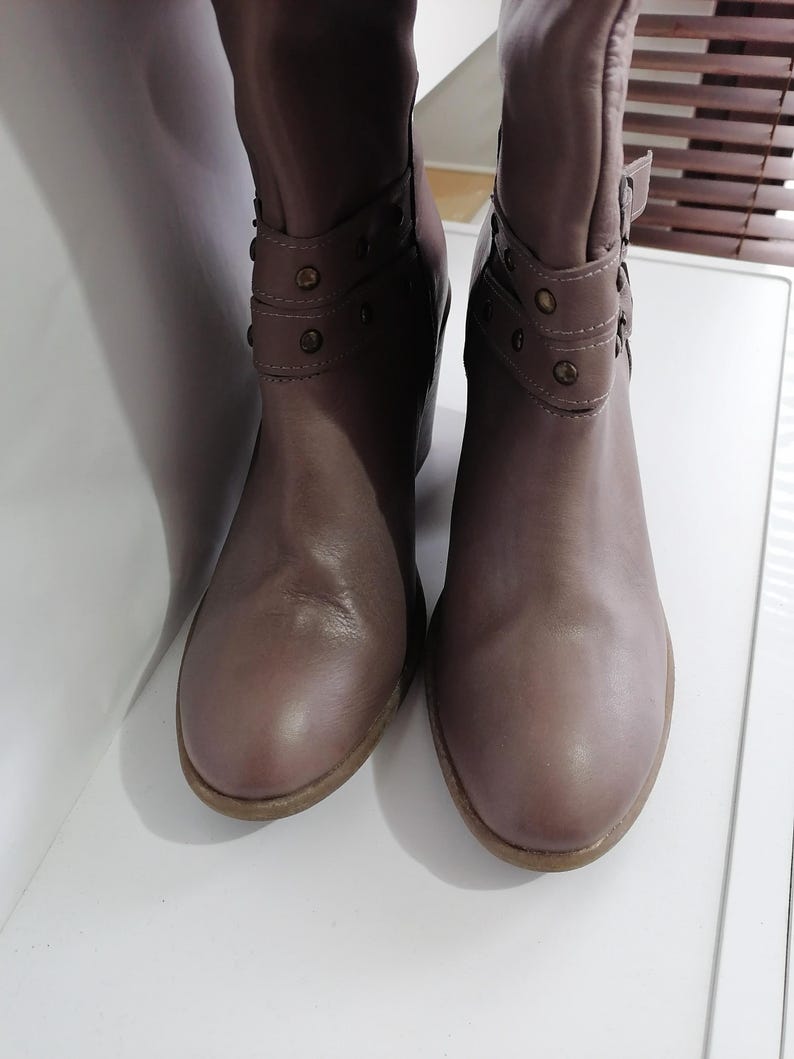 Botas vintage de piel auténtica marrón - Botas de montar a media ...