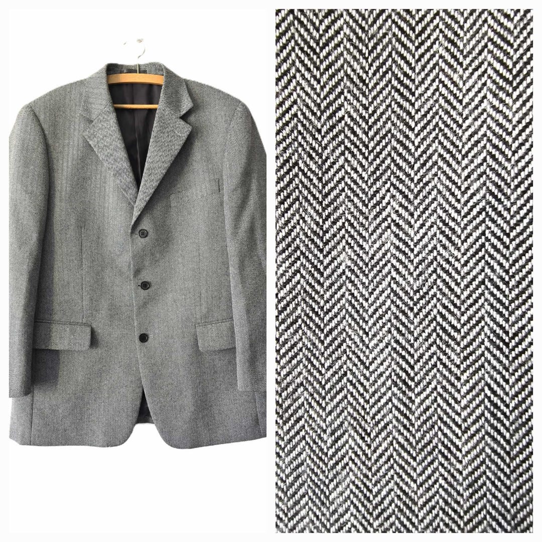 Vintage 90s Wool Herringbone Blazer, Black White Boyfriend Blazer 3 ...