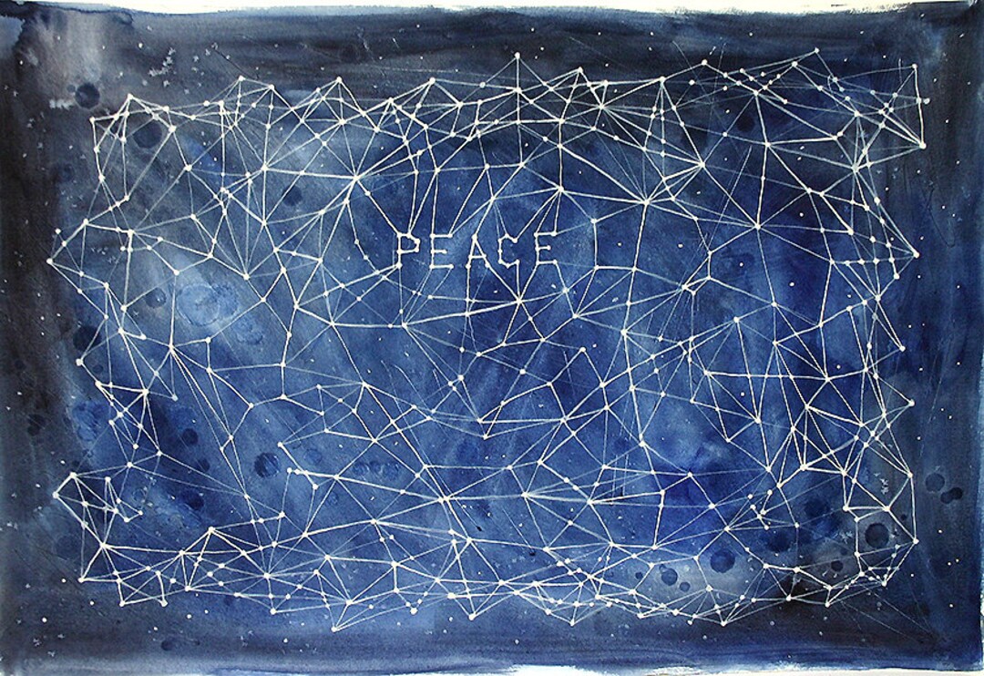 Peace Constellation Painting- 15x22- Celestial Watercolor Art- Dark ...