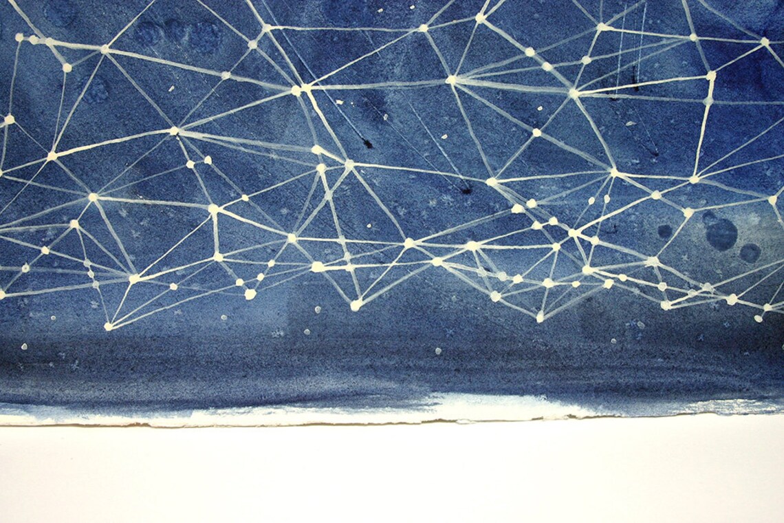 Peace Constellation Painting- 15x22- Celestial Watercolor Art- Dark ...