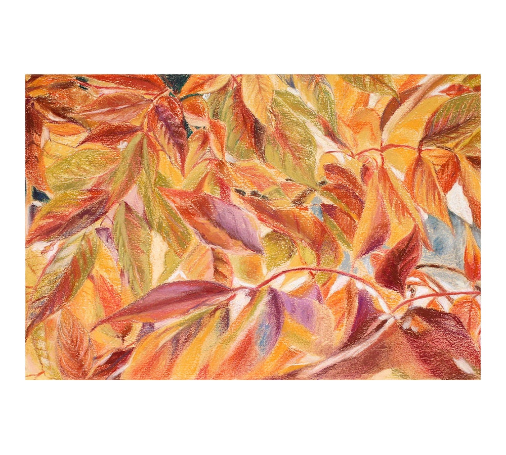 Original Leaves Drawing 7x10 Pastel Leaf Art Weeping - Etsy