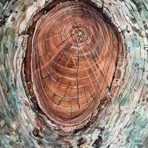 Tree Ring Watercolor Painting 12x16 Hand Painted Locust Tree Trunk ...