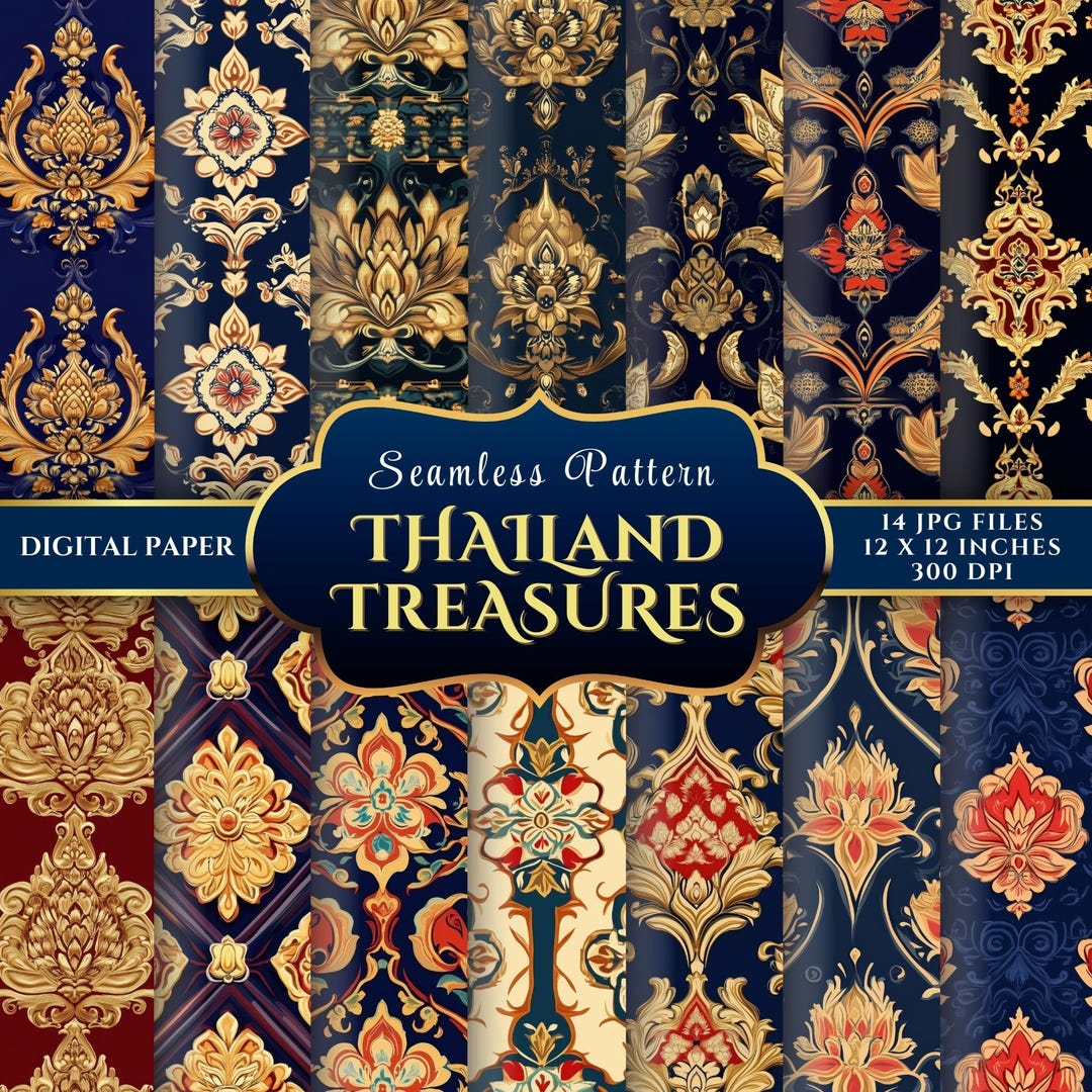 Thailand Treasures Seamless Digital Paper Set – Gold and Navy Craft ...