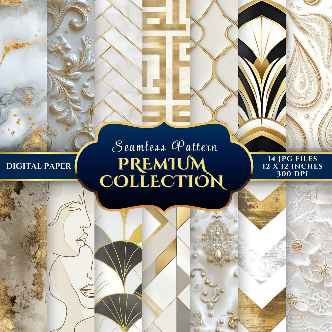 Gold Marble & Deco Seamless Digital Paper Set for Luxury Crafts – 14 ...