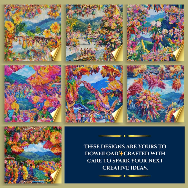 Panagbenga Festival Seamless Digital Paper Set - 14 Vibrant Baguio ...