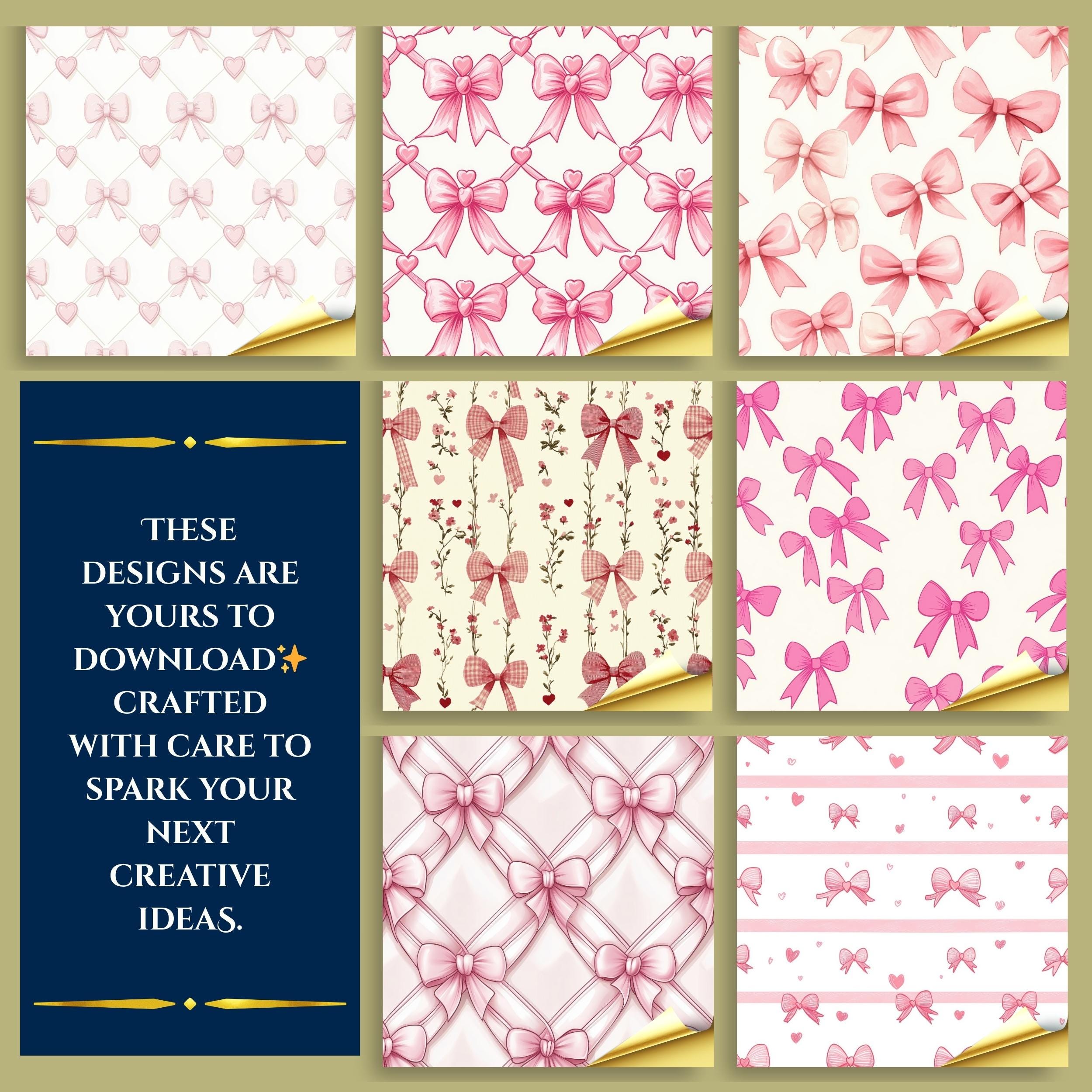 Seamless Blush Pink Bows Paper, Digital Scrapbook Backgrounds, 12x12 ...