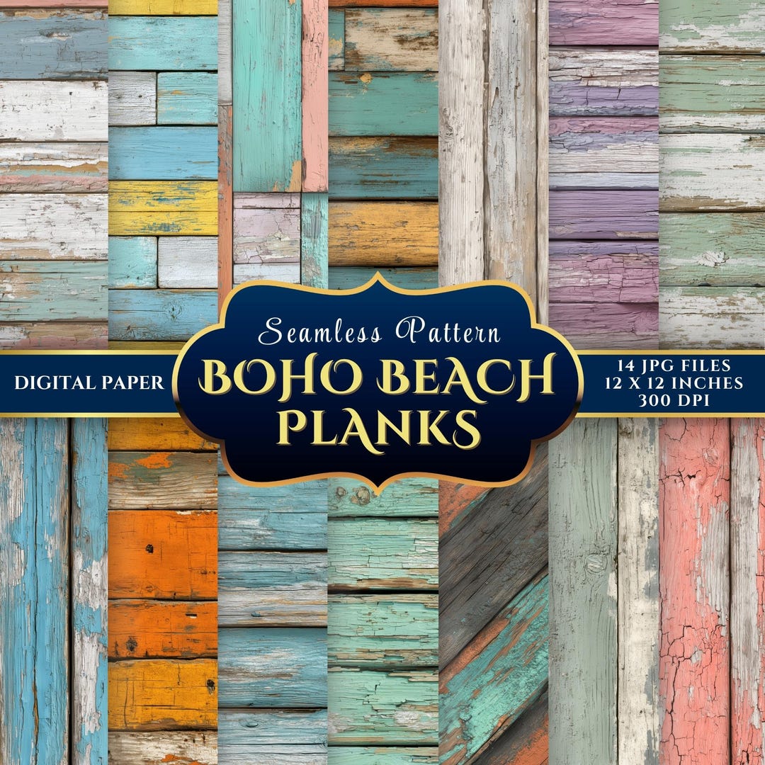 Boho Beach Planks Seamless Digital Paper Set: Coastal Wood Textures (14 ...