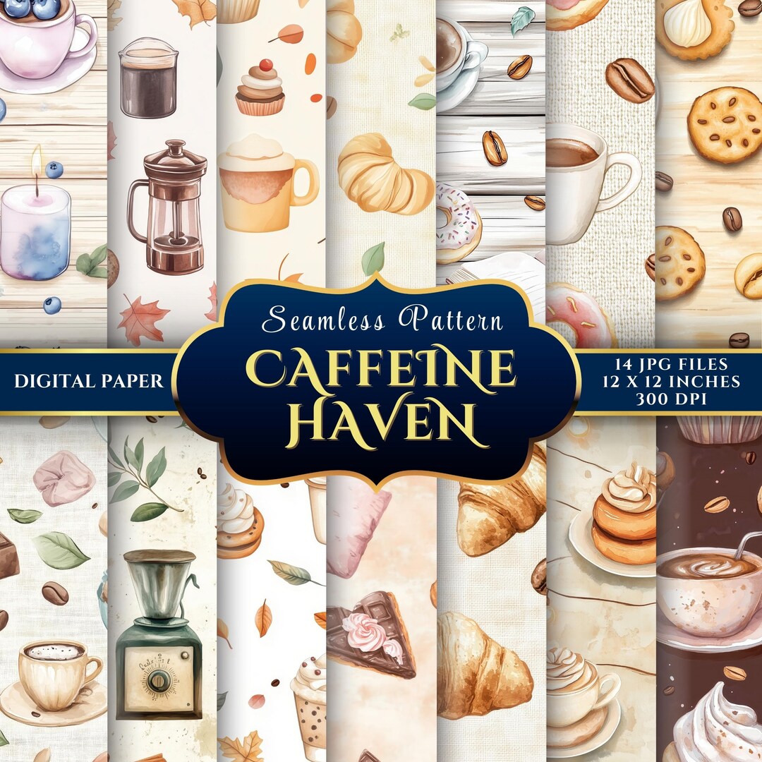 Coffee Digital Paper Pack, Coffee Pattern Set, Croissant Scrapbook ...