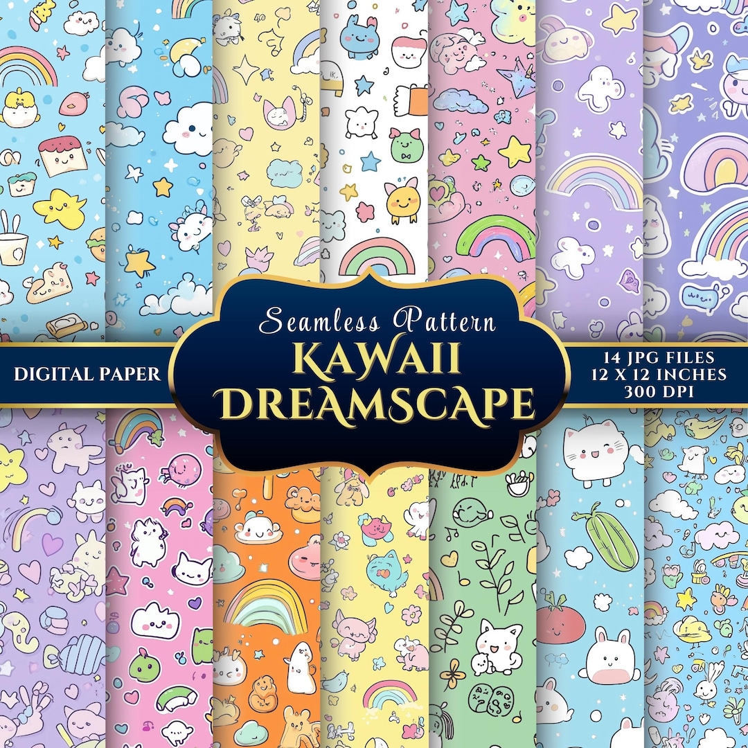 Adorable Pastel Digital Papers Featuring Rainbow Clouds and Doodles ...
