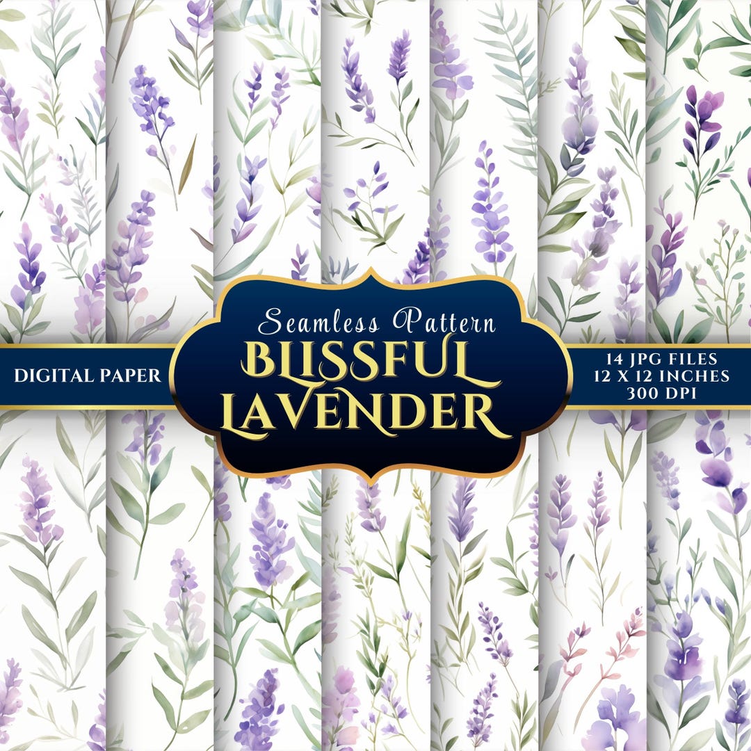 Lavender Digital Paper Seamless Patterns, Floral Watercolor Backgrounds ...