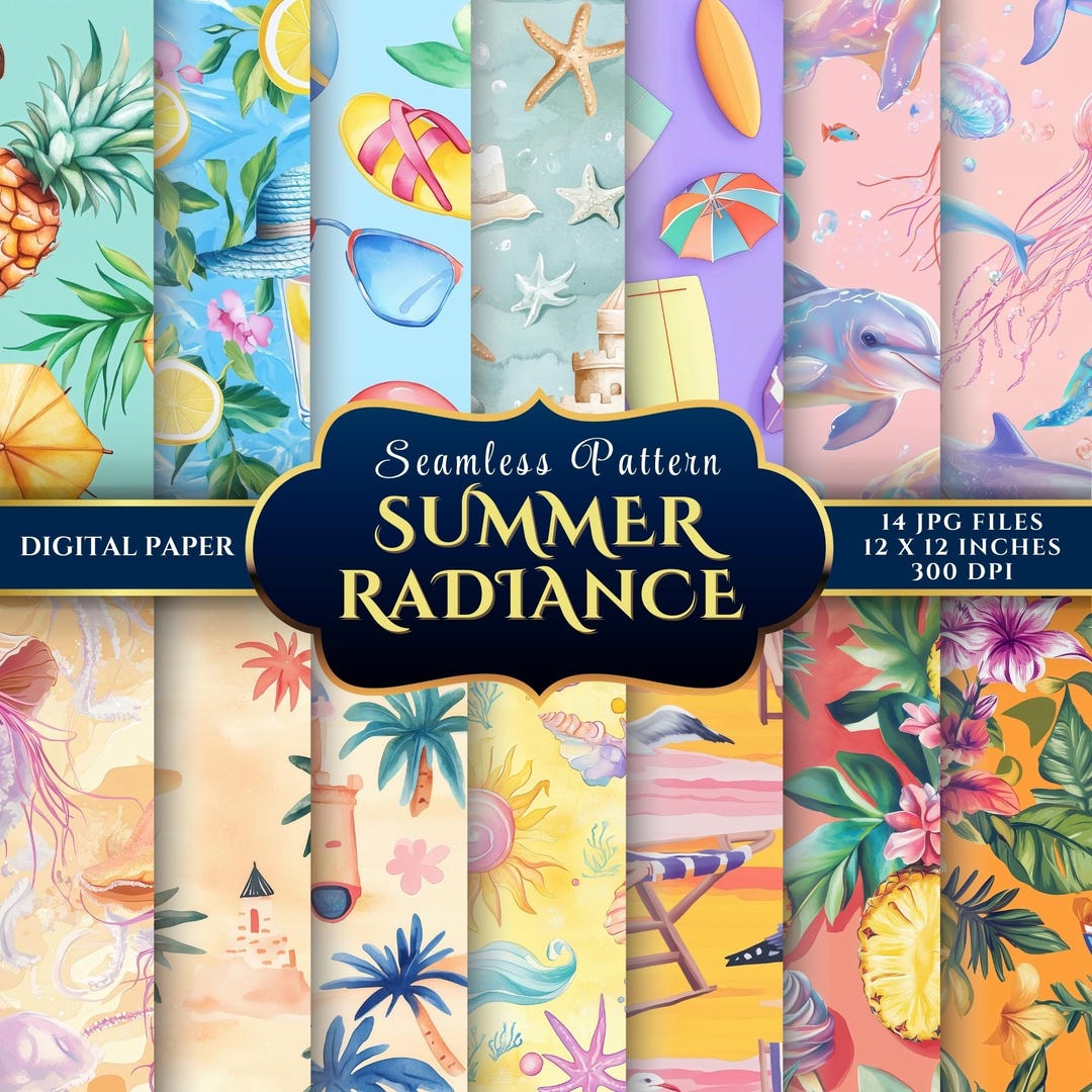 Tropical Paradise Seamless Digital Paper Pack - Vibrant Beach & Ocean ...