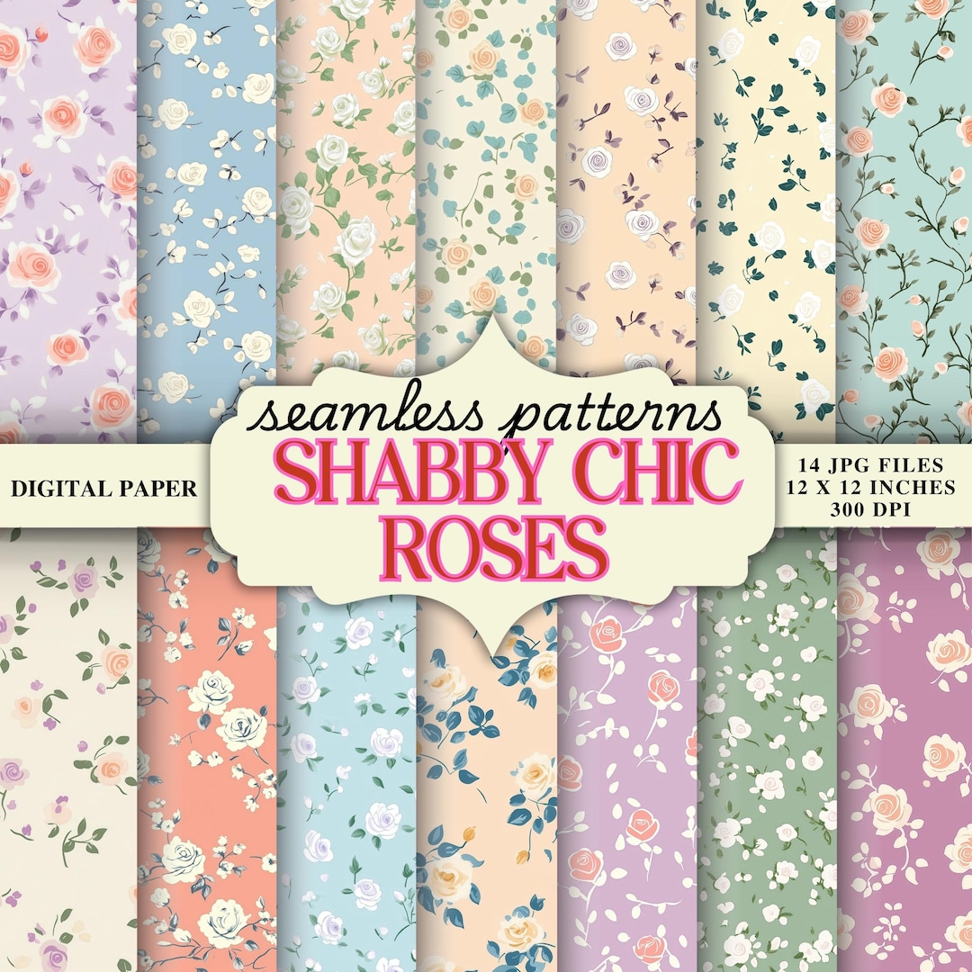 Seamless Shabby Chic Roses Digital Paper, Vintage Floral Background ...