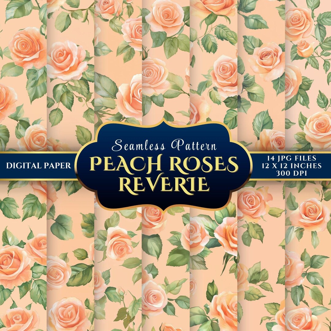 Peach Rose Floral Digital Paper: Seamless Scrapbook Design (14 JPG ...