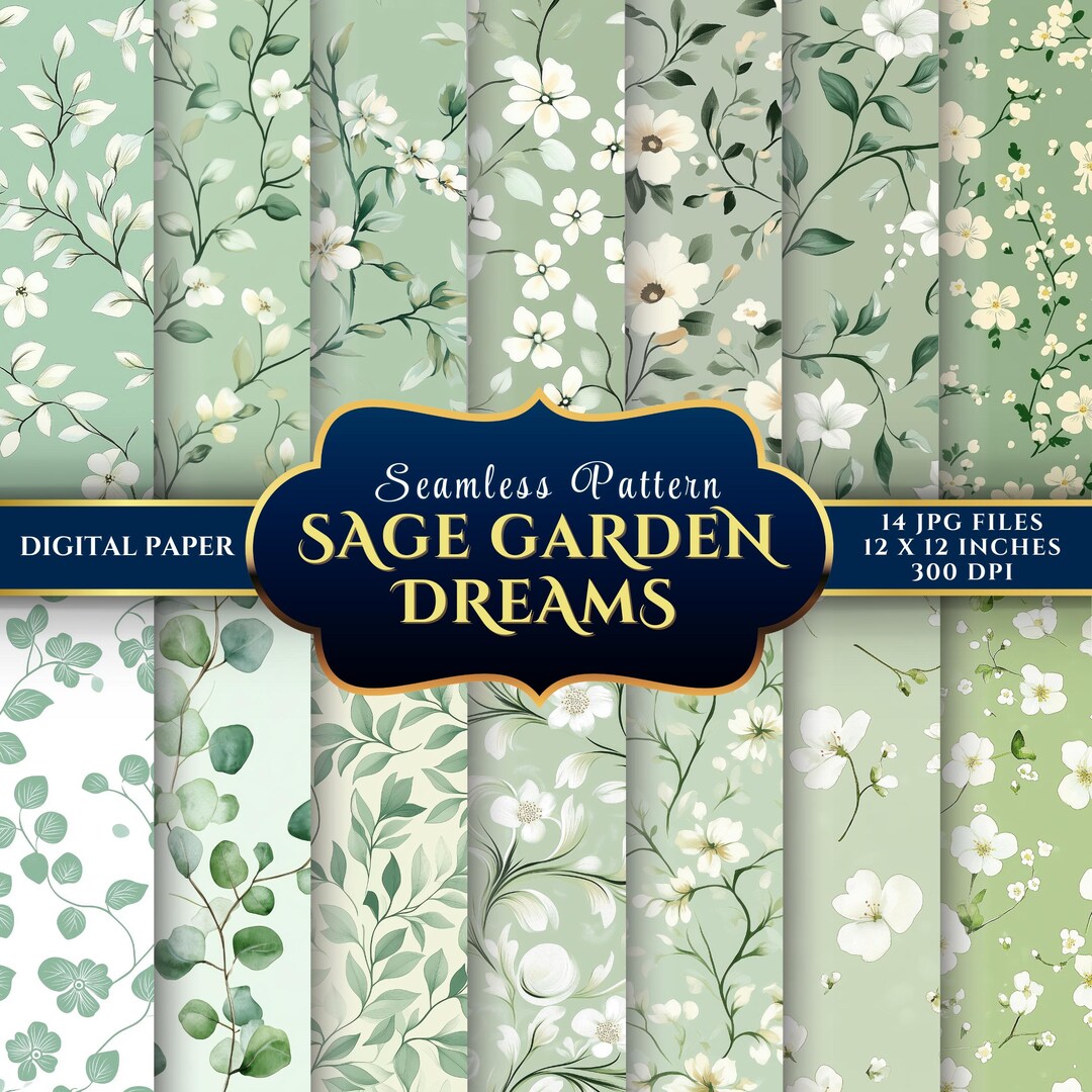 Seamless Sage Green Floral Design for Weddings and Paper Crafting ...