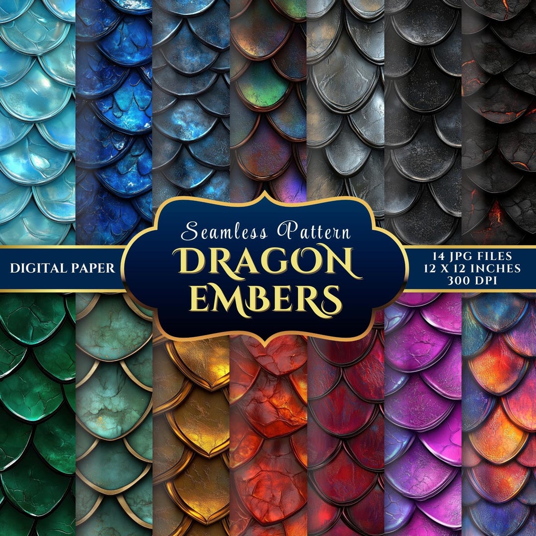 Seamless Dragon Scales Digital Paper Set - Fantasy Embers Design for ...