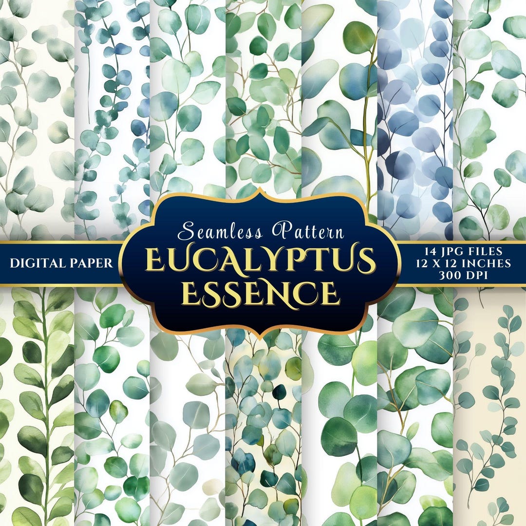 Watercolor Eucalyptus Digital Paper: Seamless Botanical Pattern (JPG ...
