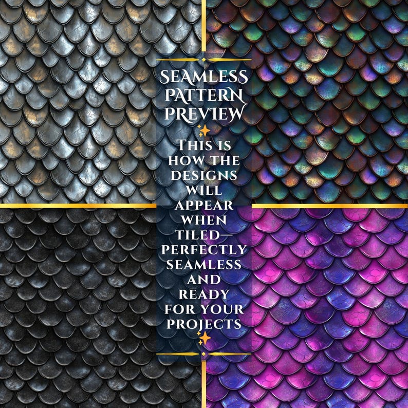 Seamless Dragon Scales Digital Paper Set - Fantasy Embers Design for ...