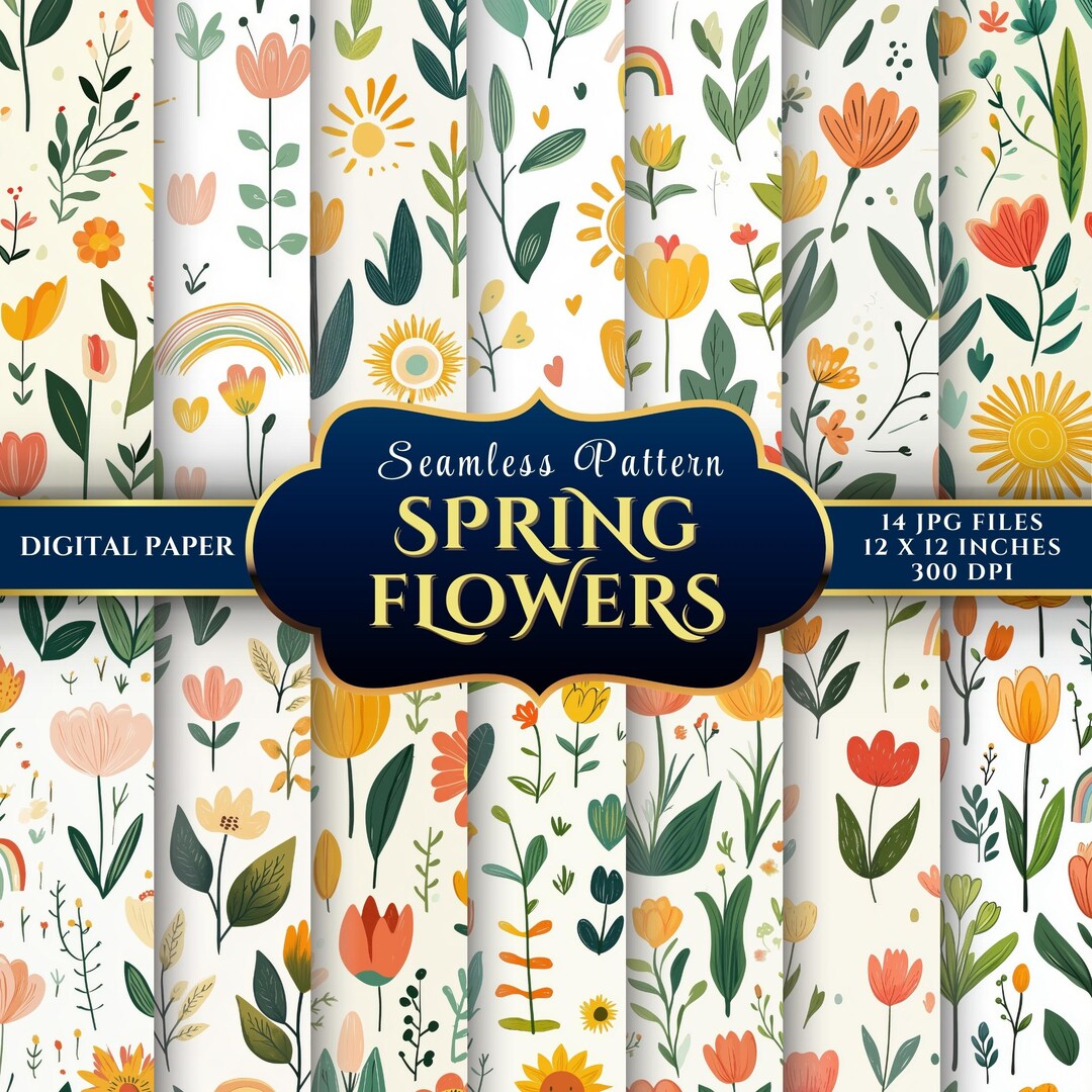 Spring Floral Seamless Digital Paper: Watercolor Flower Patterns ...