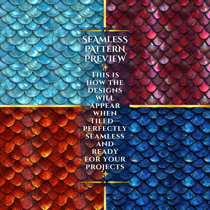 Seamless Dragon Scales Digital Paper Set - Fantasy Embers Design for ...