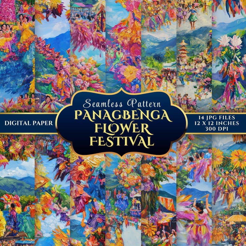 Panagbenga Festival Seamless Digital Paper Set - 14 Vibrant Baguio ...