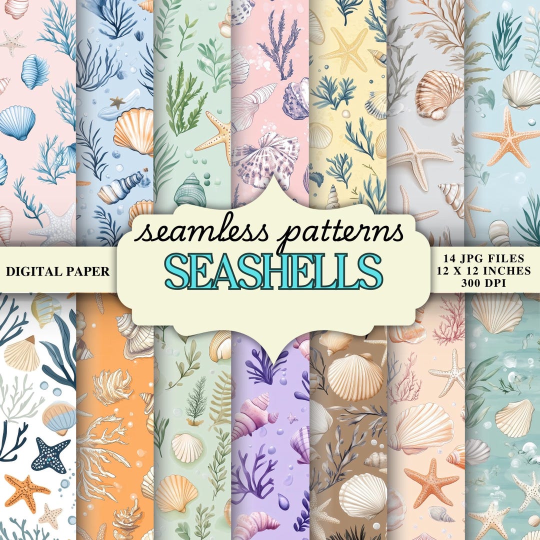 Seamless Seashells Digital Paper, Seashells Pattern, Seamless Patterns ...