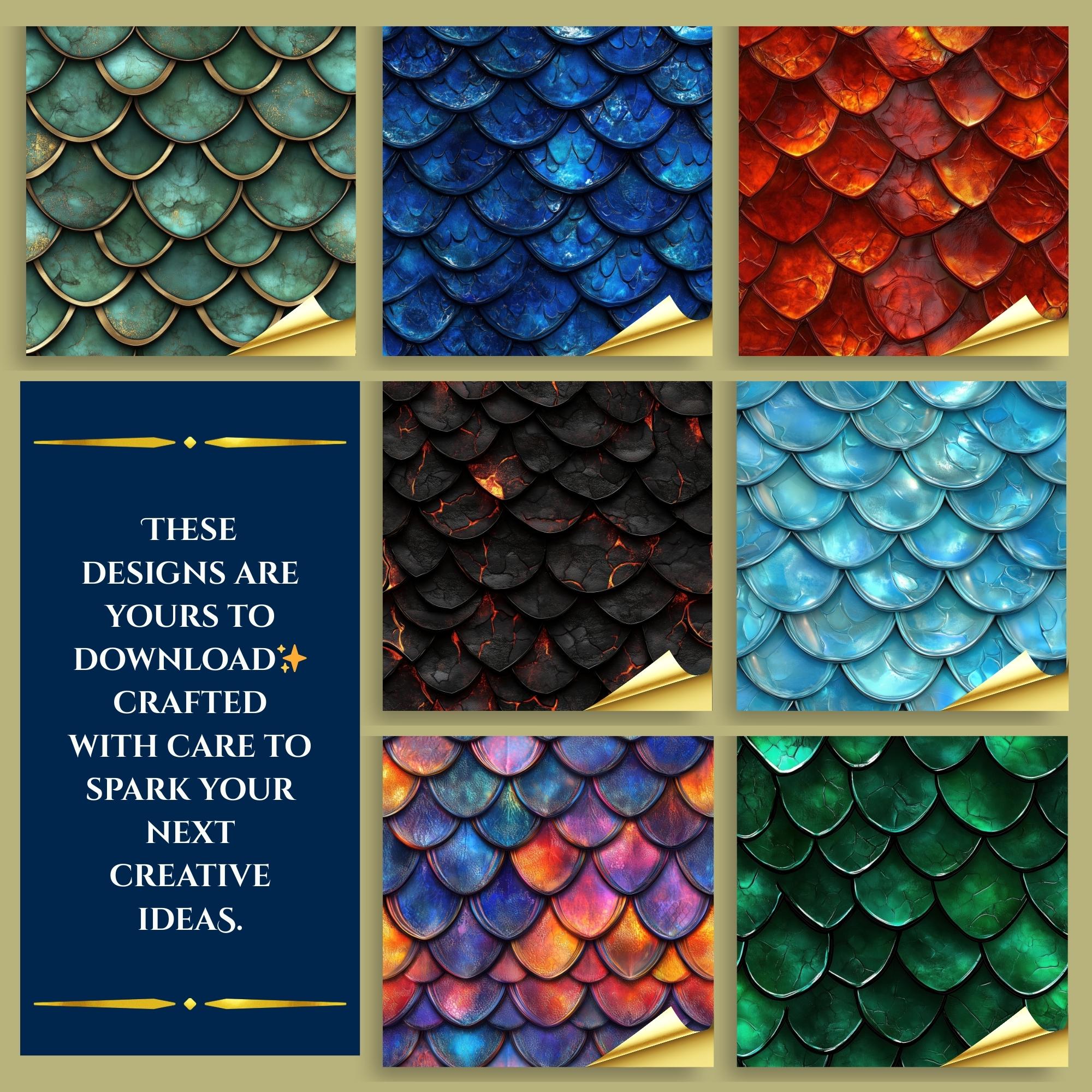 Seamless Dragon Scales Digital Paper Set - Fantasy Embers Design for ...