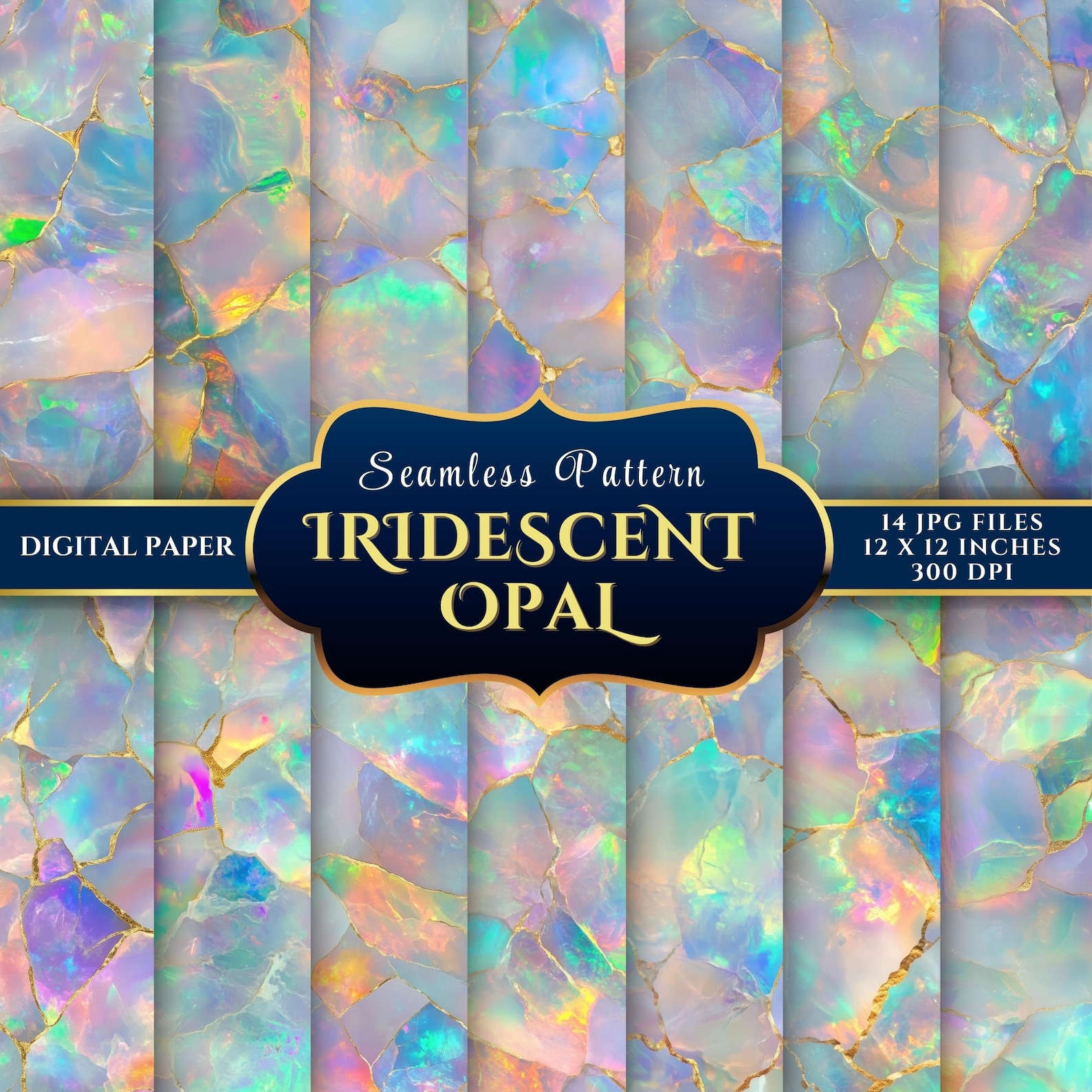Iridescent Opal Digital Paper: Seamless Crystal Textures (digital ...
