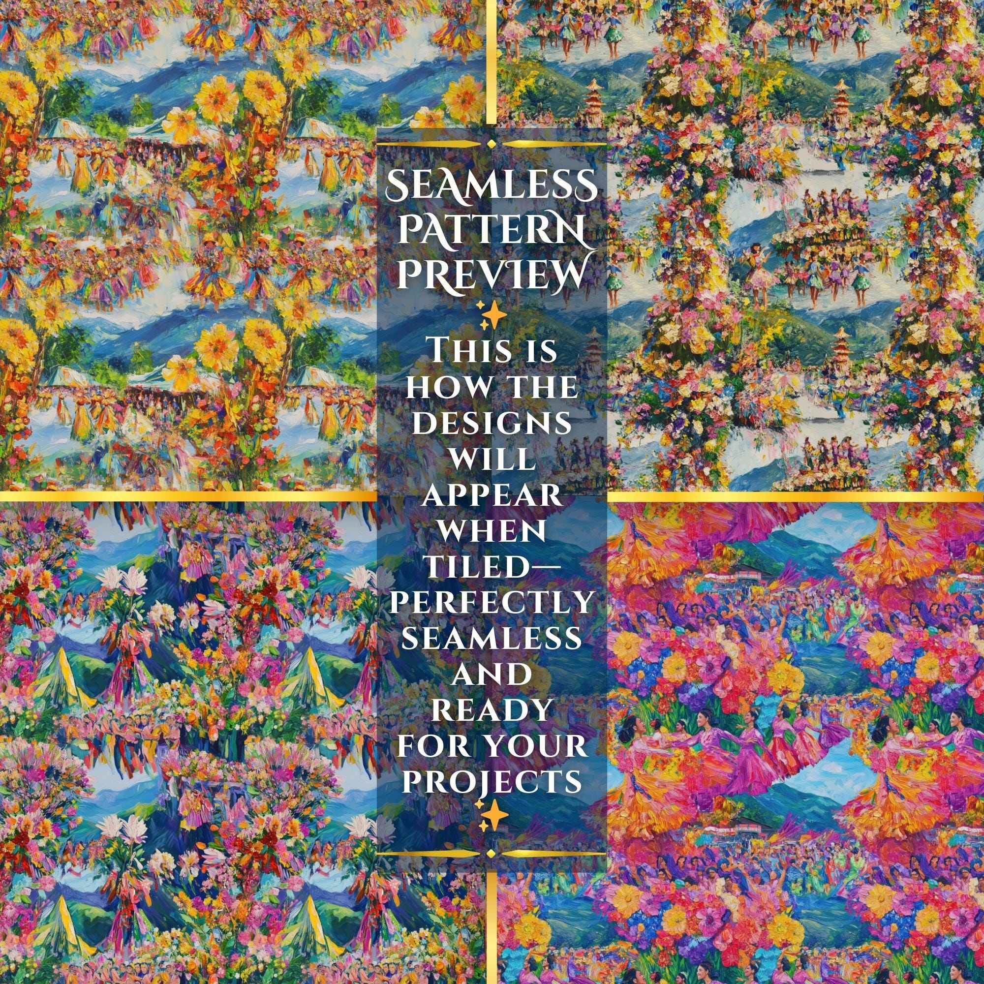 Panagbenga Festival Seamless Digital Paper Set - 14 Vibrant Baguio ...