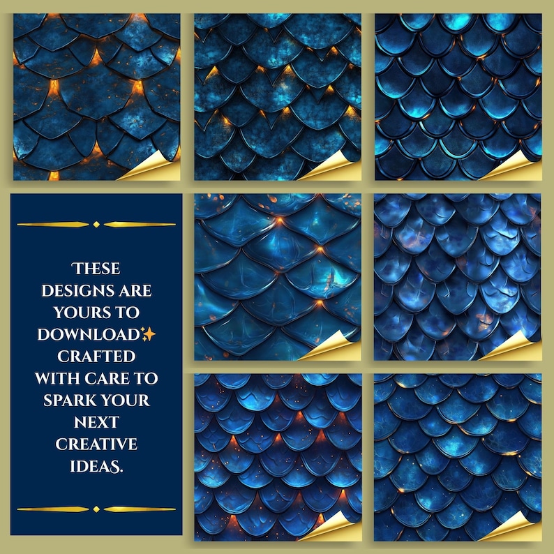 Blue Dragon Scale Seamless Digital Paper: Fantasy Seamless Pattern (14 ...