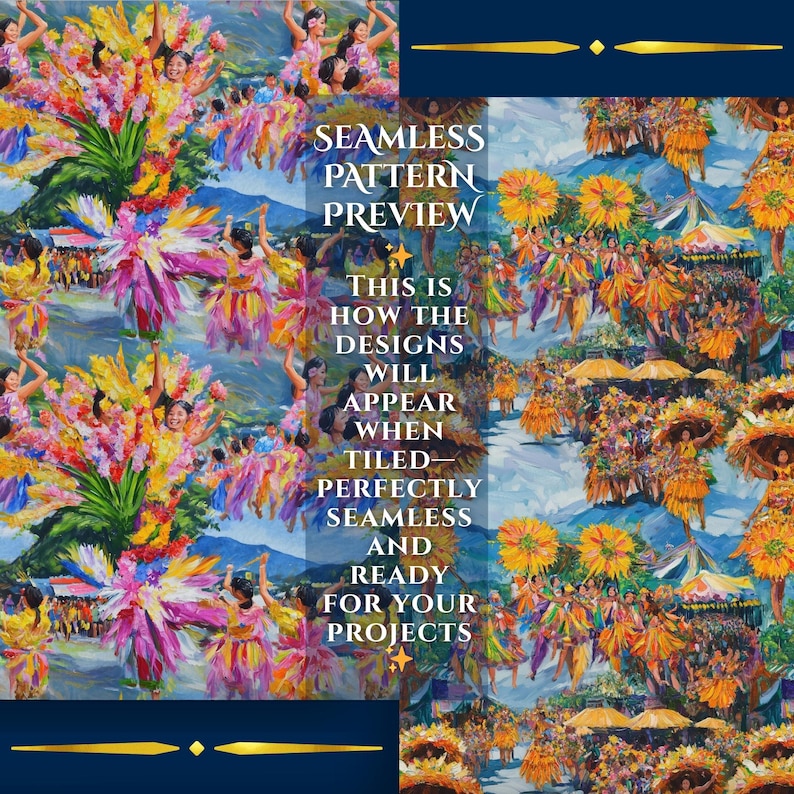 Panagbenga Festival Seamless Digital Paper Set - 14 Vibrant Baguio ...