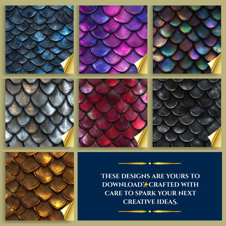 Seamless Dragon Scales Digital Paper Set - Fantasy Embers Design for ...