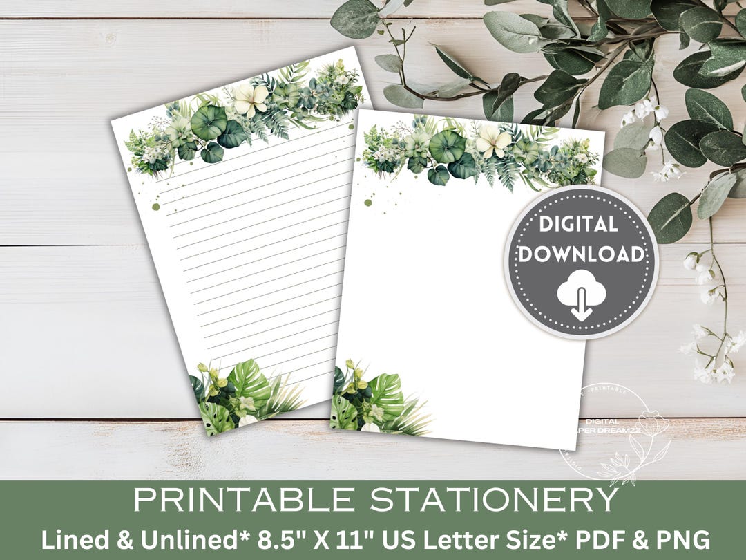 Tropical Greenery Printable Stationery | Greenery Stationery ...