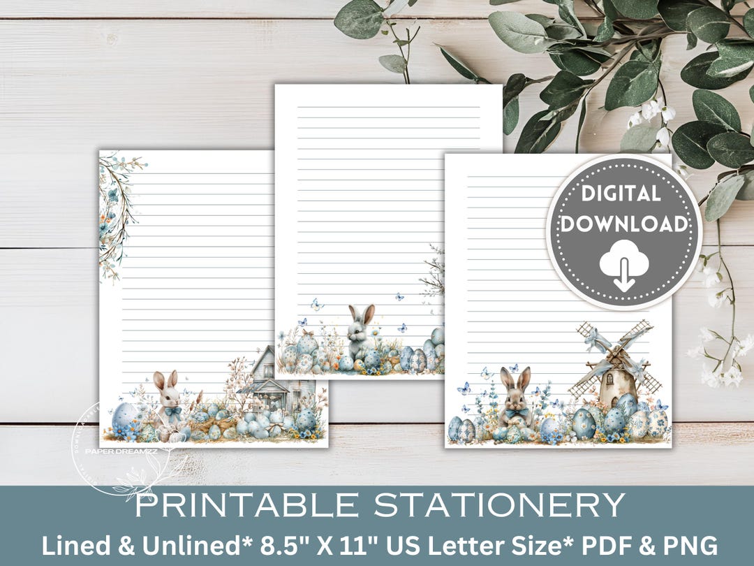 Easter Printable Stationery | Blue Easter Stationery | Bunny Writing ...