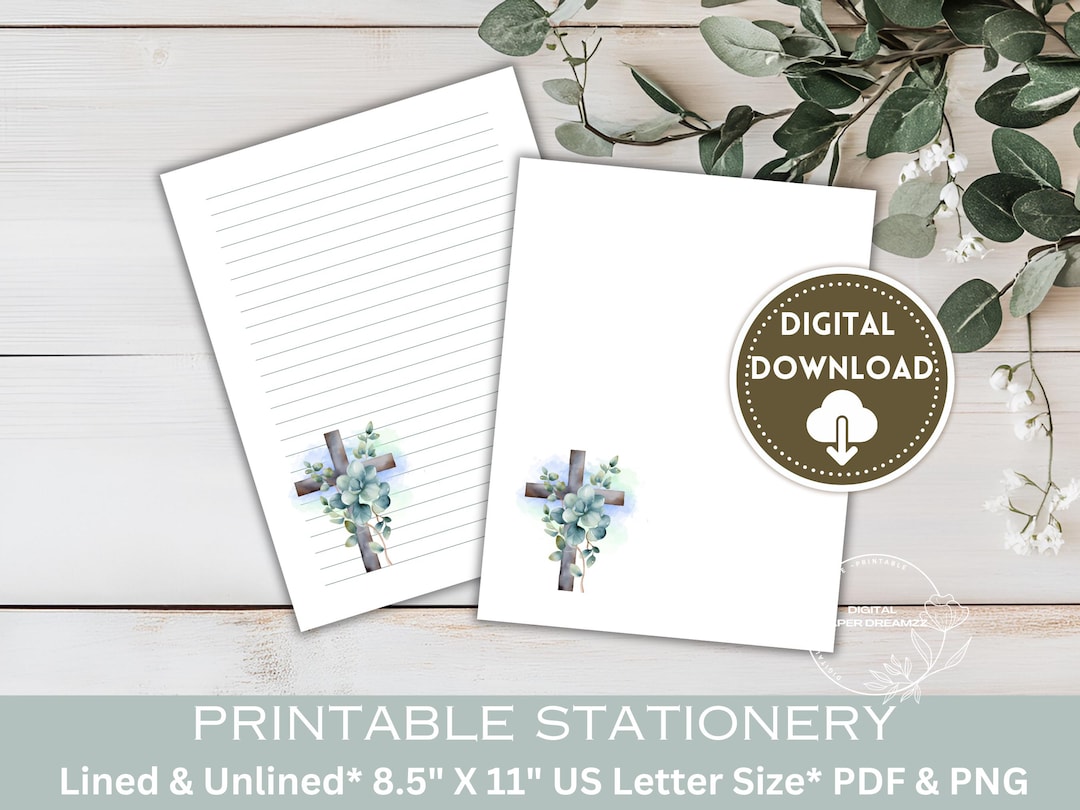 Cross Printable Stationery | Cross Eucalyptus Writing Paper | Christian ...