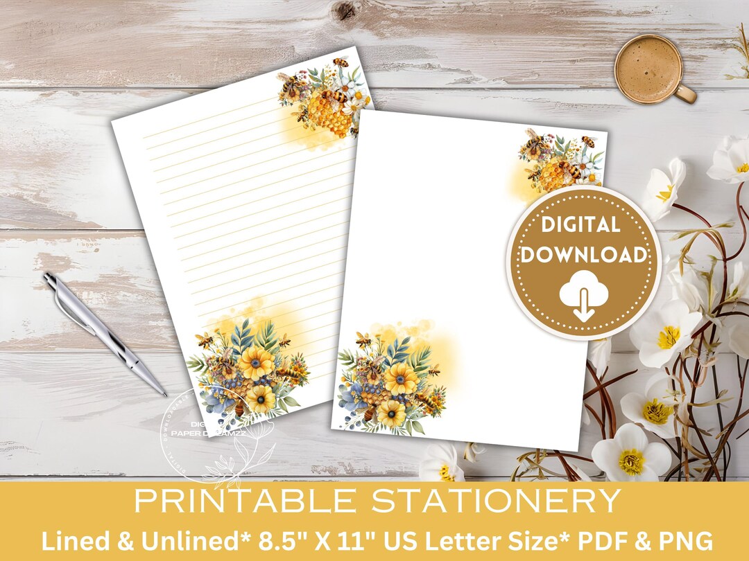 Honey Bee Printable Stationery | Bees Stationery | Bumblebee Writing ...