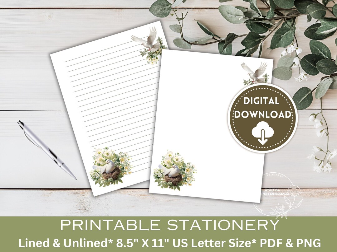 Dove Printable Stationery | Bird Letter Writing Paper | White Dove ...