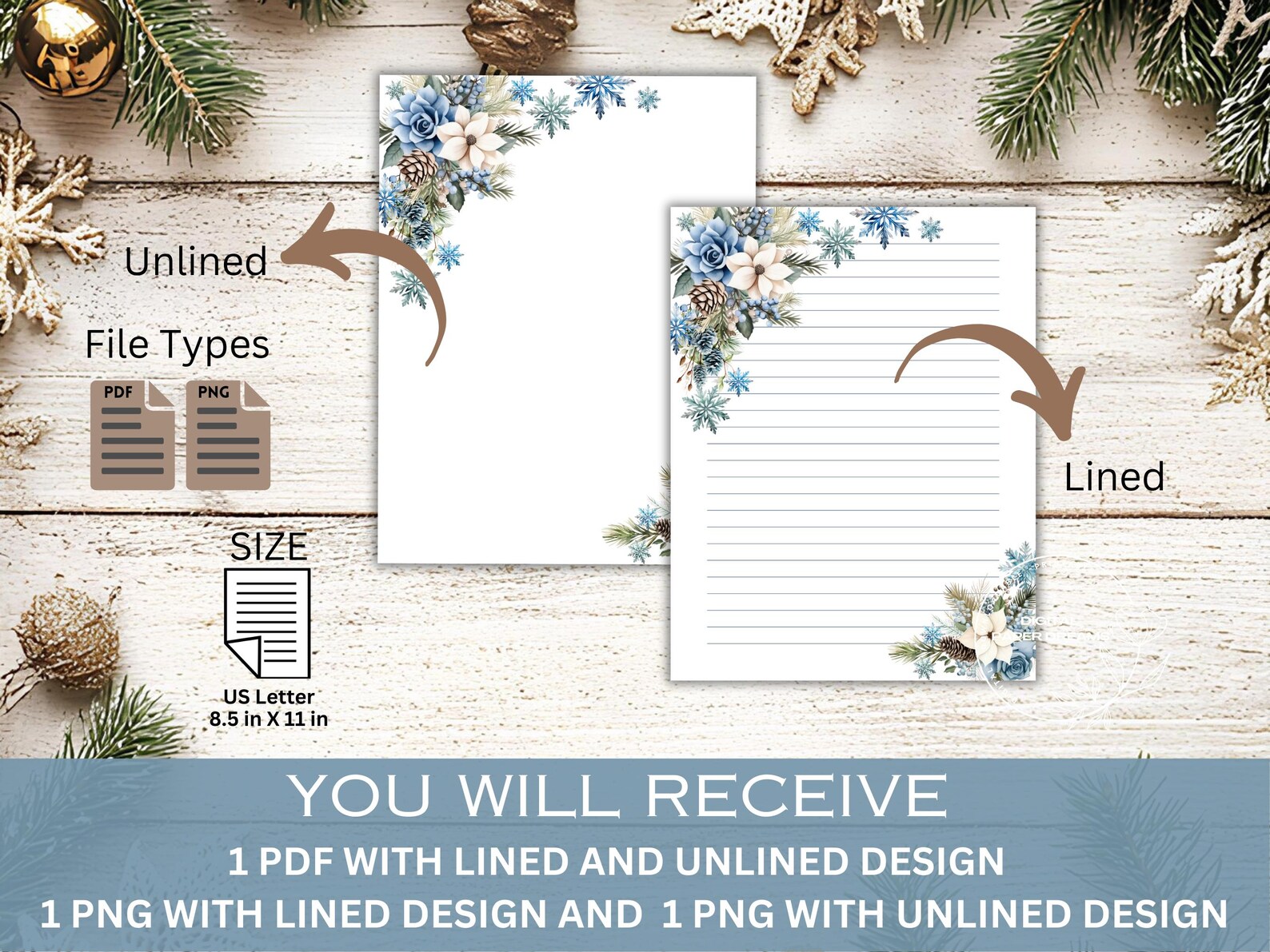 Winter Floral Stationery | Christmas Writing Paper | Snowflake ...