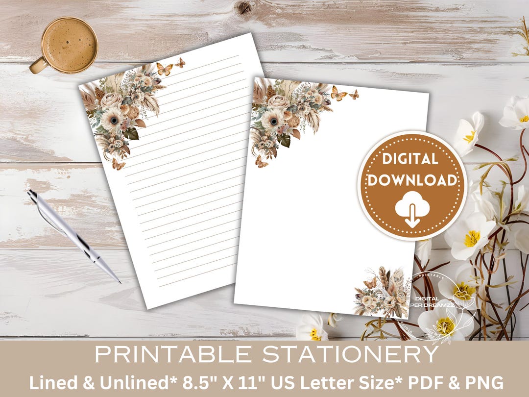 Boho Floral Printable Stationery | Boho Writing Paper | Bohemian Paper ...