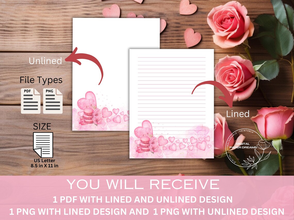 Valentine's Day Printable Stationery | Love Writing Paper | Heart ...