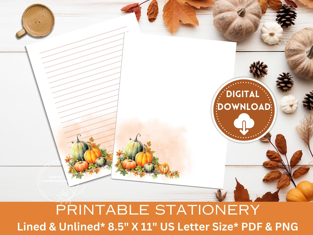 Pumpkin Printable Stationery | Fall Writing Paper | Autumn Stationery ...