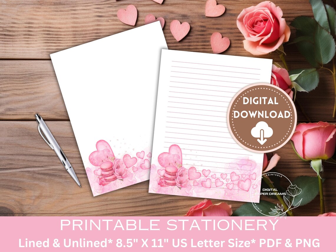 Valentine's Day Printable Stationery | Love Writing Paper | Heart ...