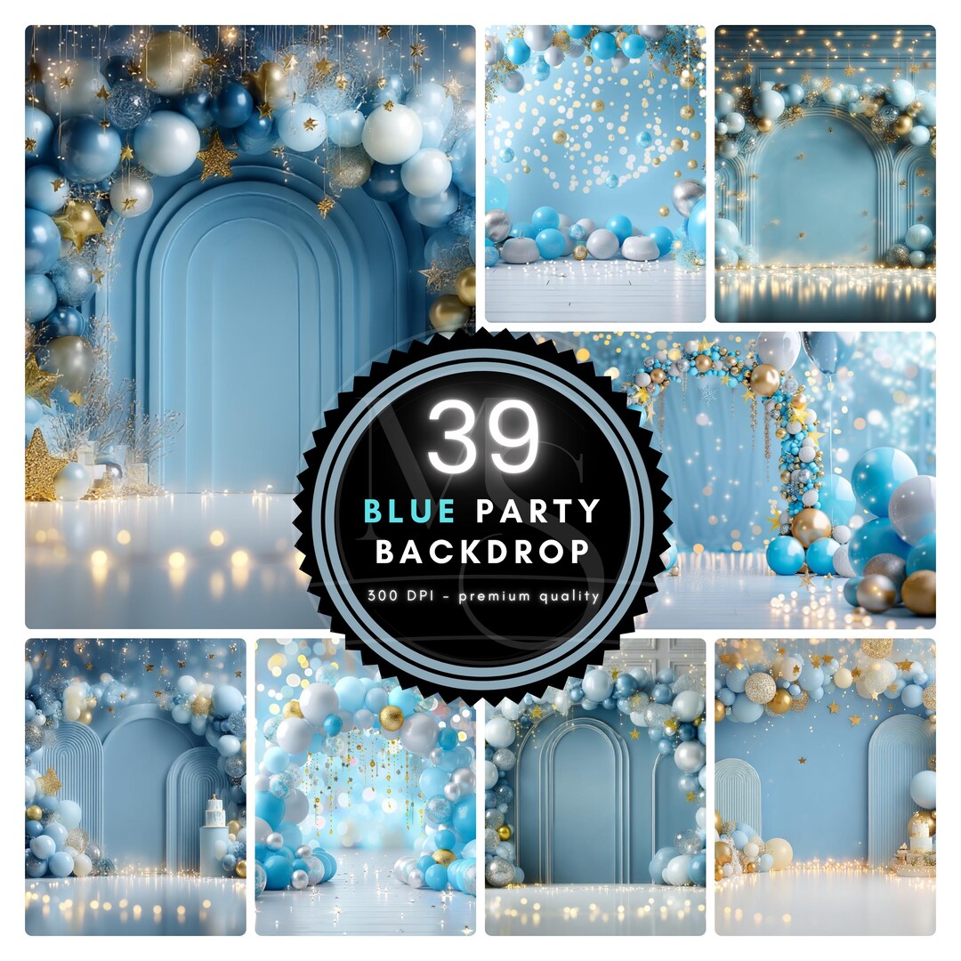 39 Blue Birthday Backdrop, Blue Balloon Arch, Blue Balloons Digital ...