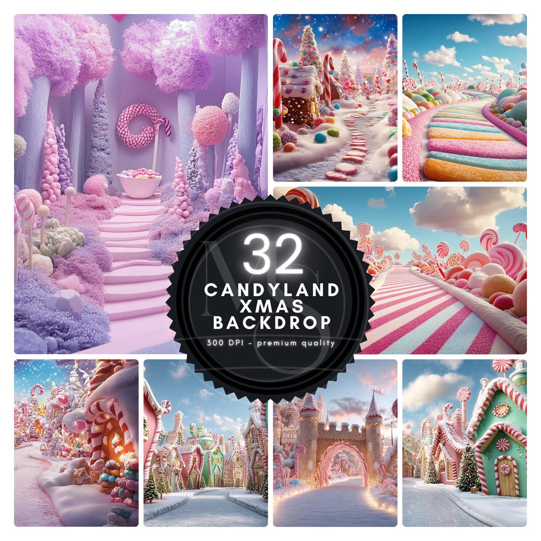 32 Christmas Candyland Backdrops: Candy Cane Winter Holiday Digital ...
