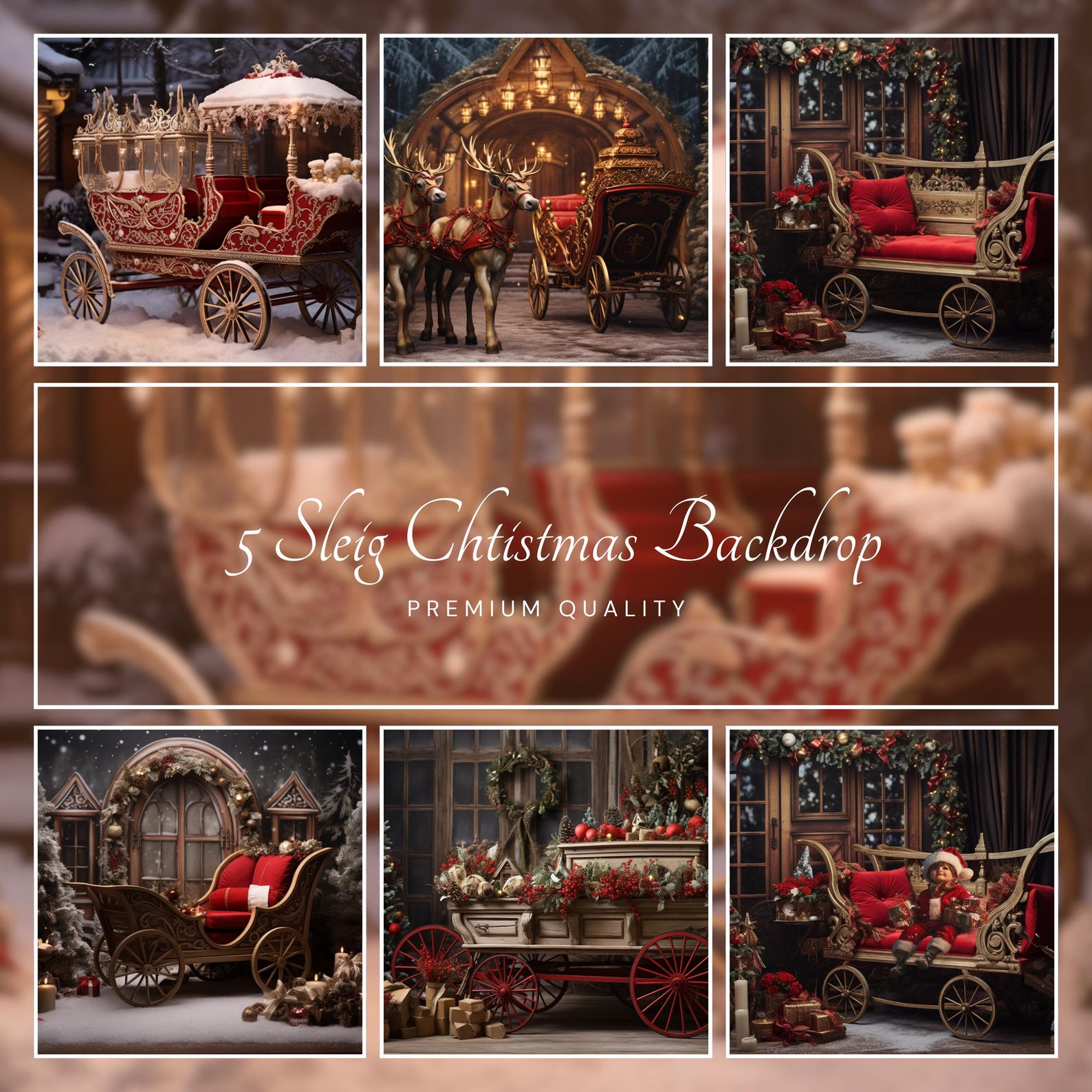 Sleigh Christmas Digital Backdrops for Photography. Bundle Christmas ...