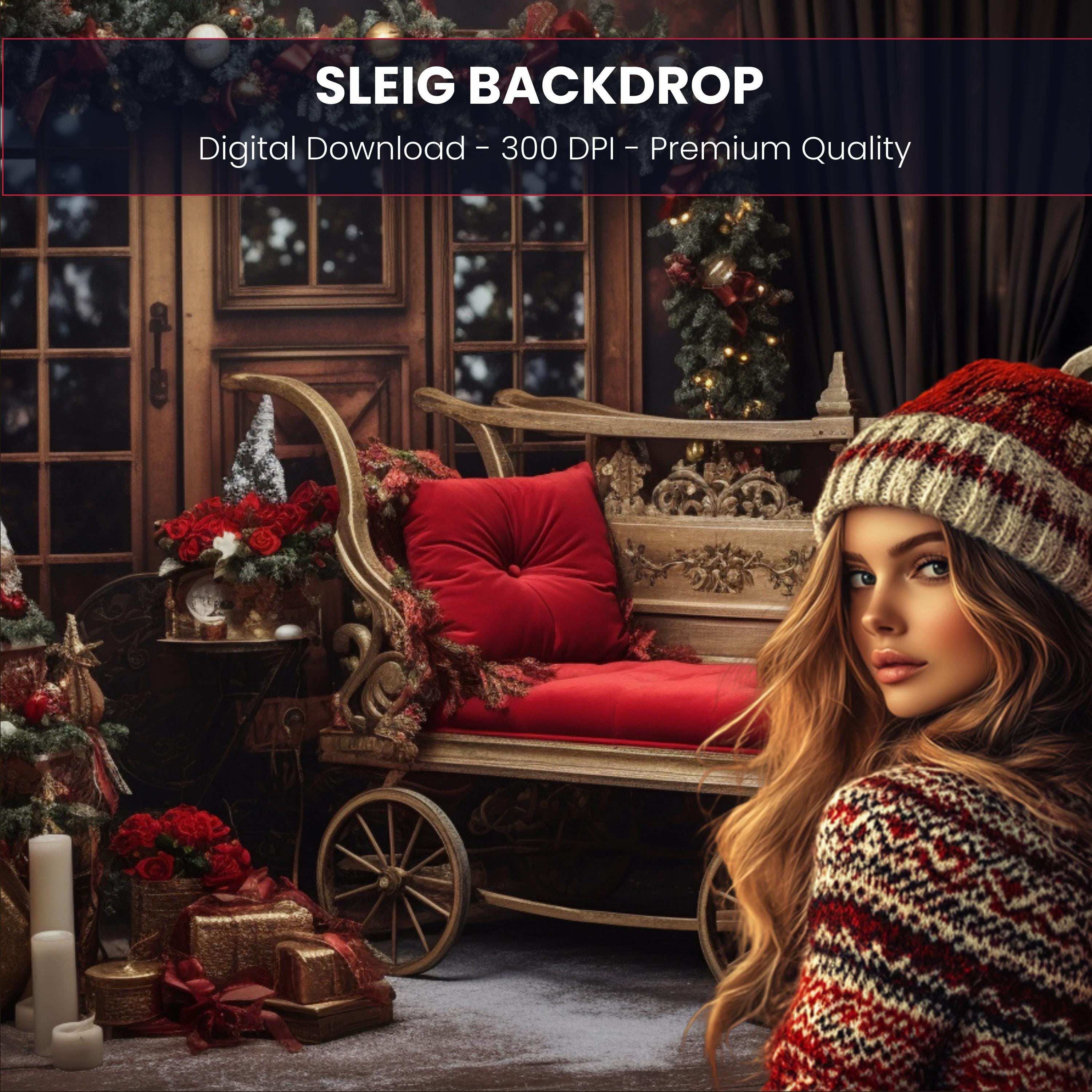 Sleigh Christmas Digital Backdrops for Photography. Bundle Christmas ...