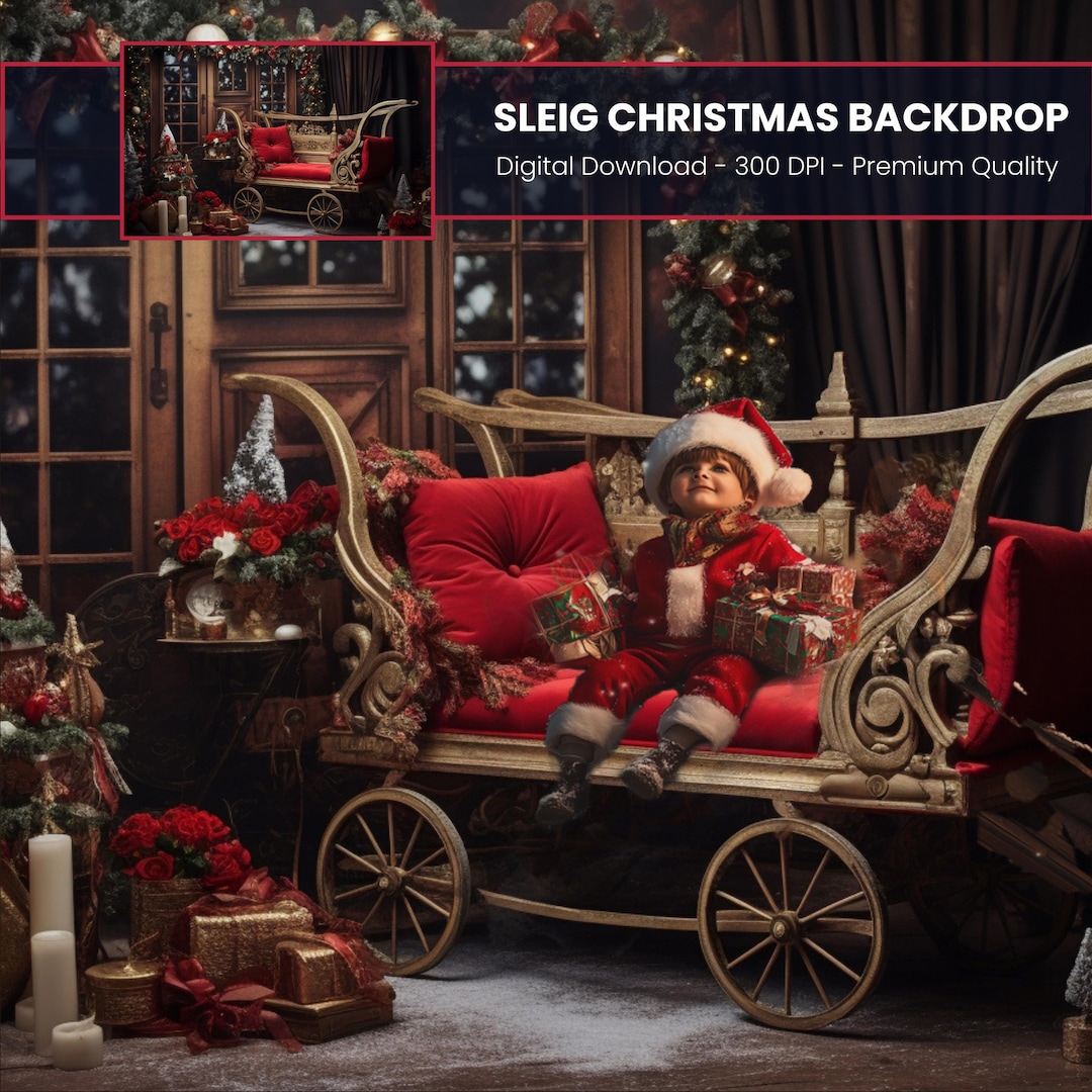 Sleigh Christmas Digital Backdrops for Photography. Bundle Christmas ...