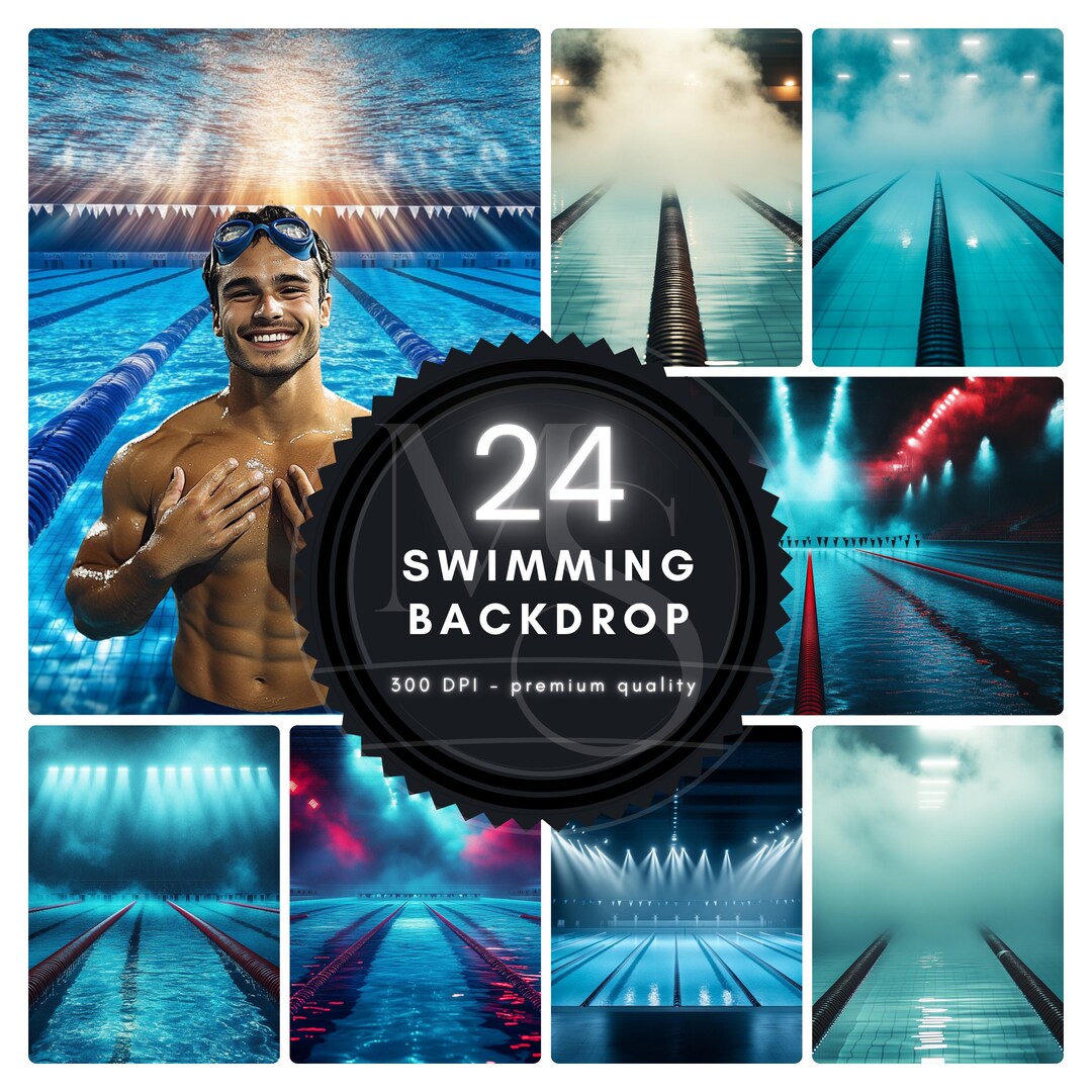 24 Swimming Pool Digital Backdrops Sets for Sports School Photography ...