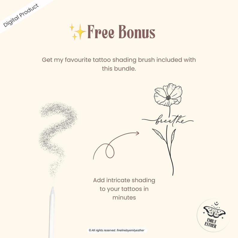 150 Fine Line Floral Procreate Tattoo Stamps Bundle, Procreate Brushes ...